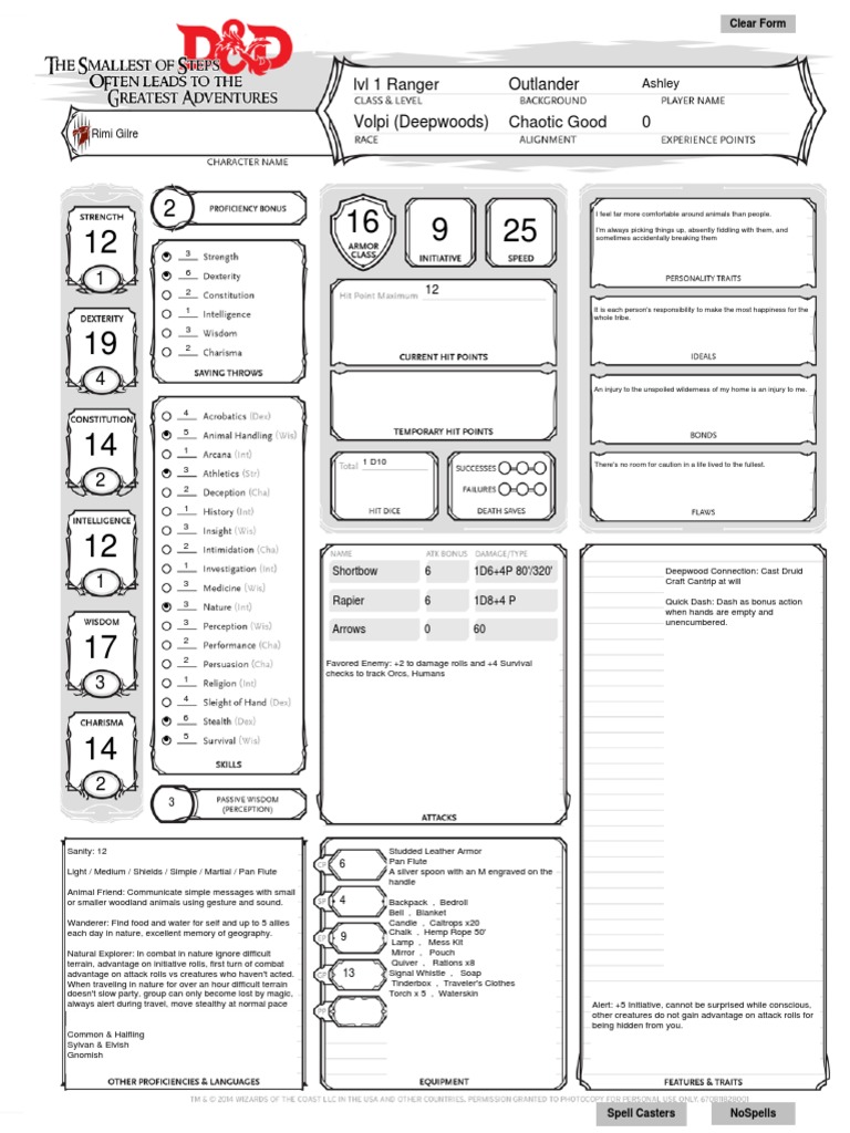 Fox Character Sheet | PDF | Leisure | Sports