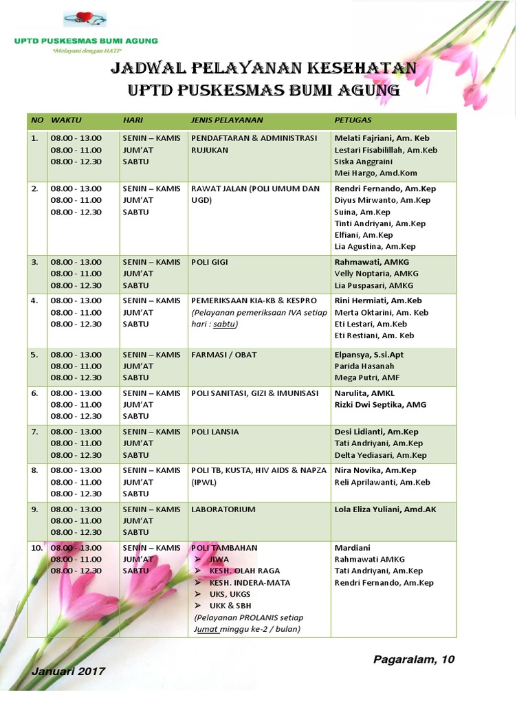 Jadwal Pelayanan Puskesmas Pdf