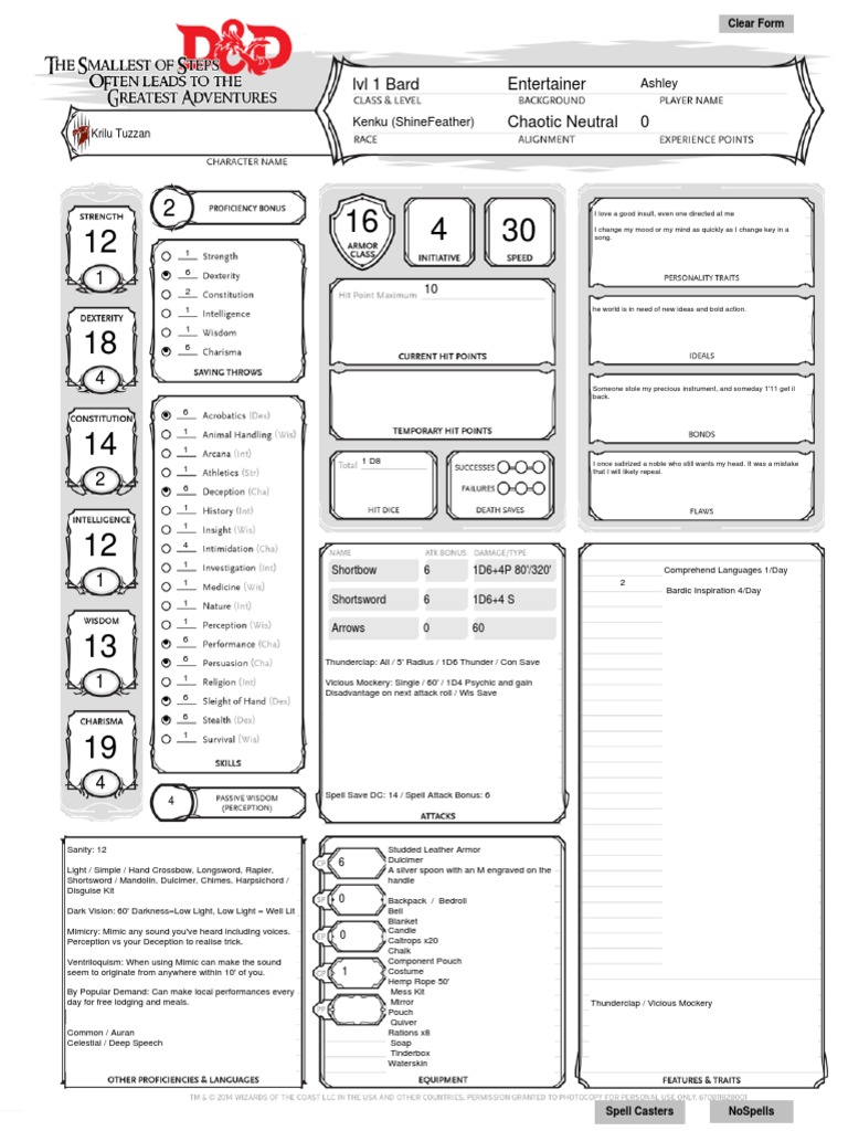 Raven Character Sheet | PDF | Weaponry | Leisure