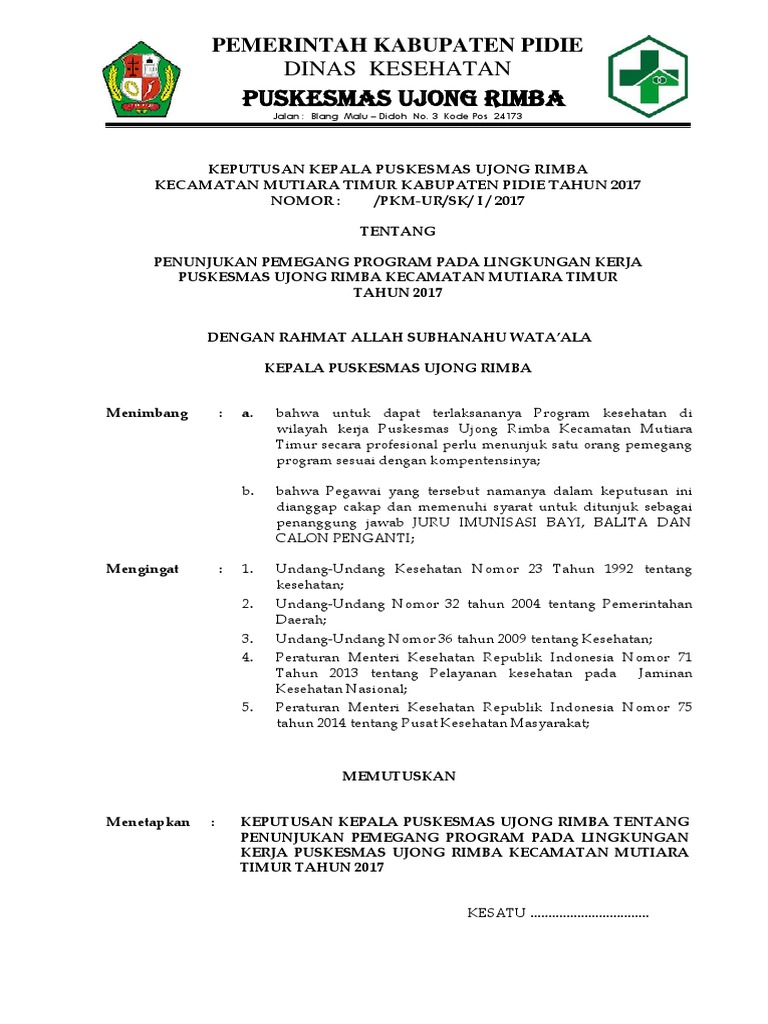 SK Pemegang Program SP2TP | PDF