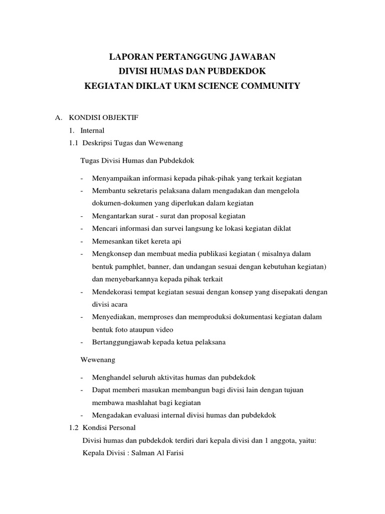 LPJ DIKLAT SC Divisi Humas | PDF