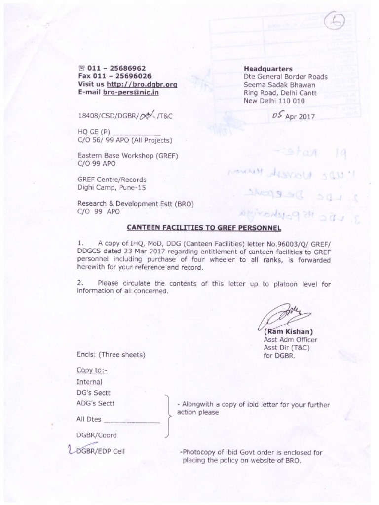 CSD Facilities To GREF Pers | PDF