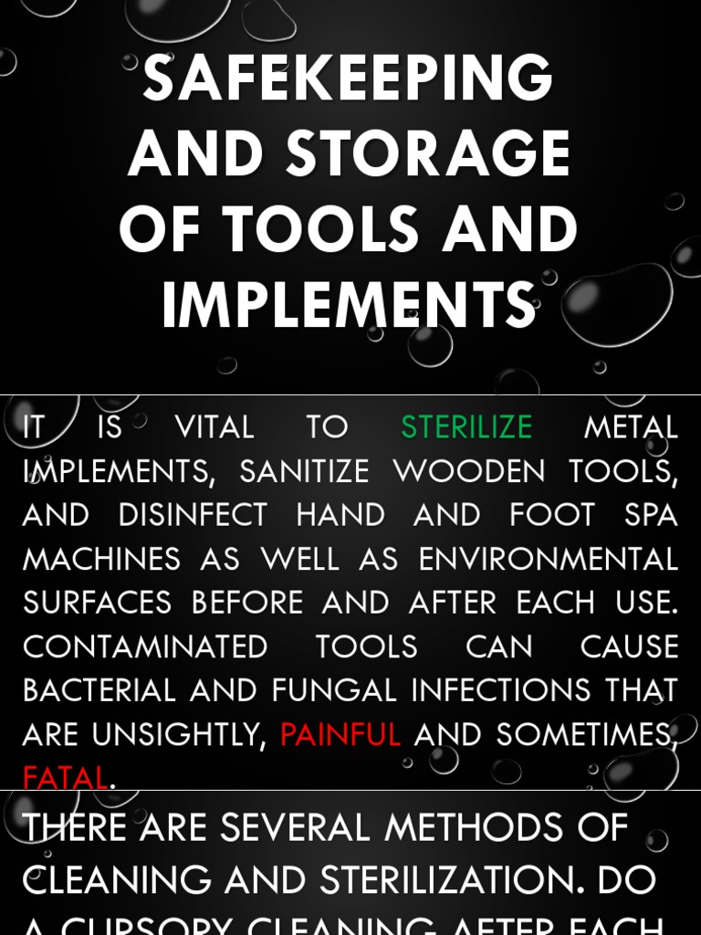 Safe Storage and Sterilization of Tools | PDF | Disinfectant | Bleach