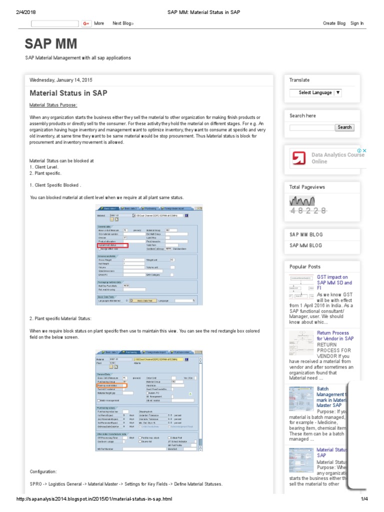 SAP MM - Material Status in SAP | PDF | Inventory | Information ...