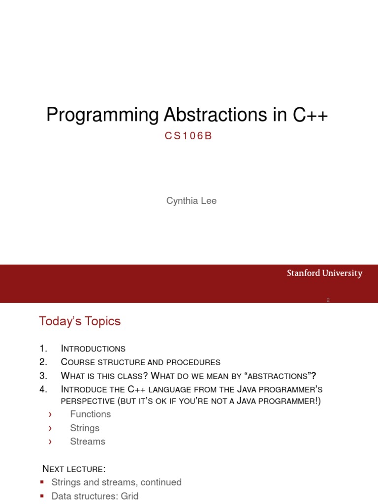 Programming Abstractions in C++: Cynthia Lee | Download Free PDF | C++ ...