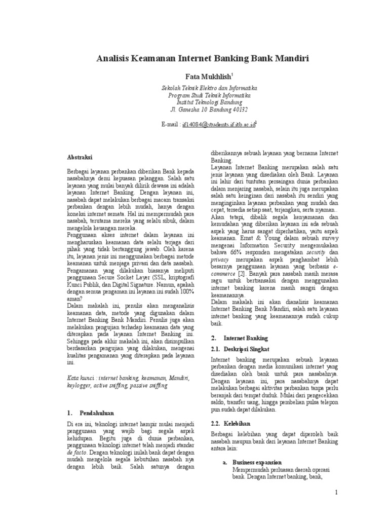 Analisis Keamanan Internet Banking Bank Mandiri | PDF