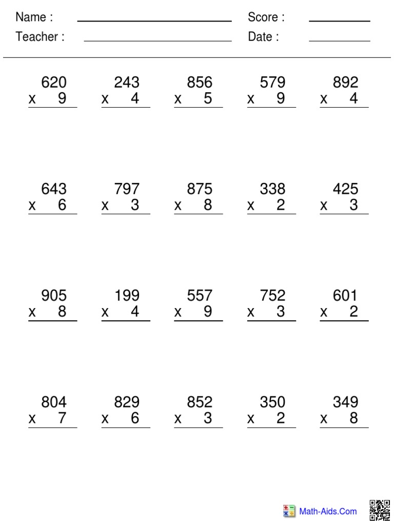 3x1 Digit Multiplication | PDF