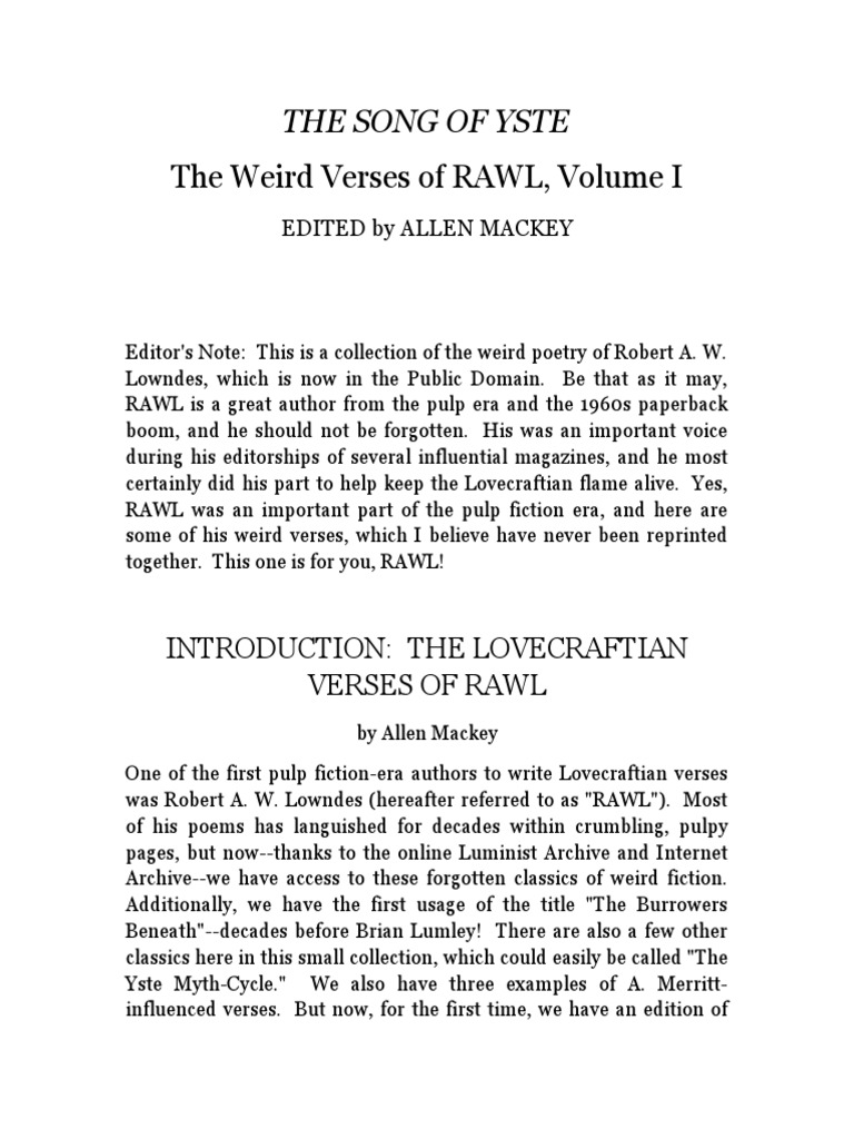 The Song of Yste by Allen Mackey | PDF | Pulp Magazine | H. P. Lovecraft