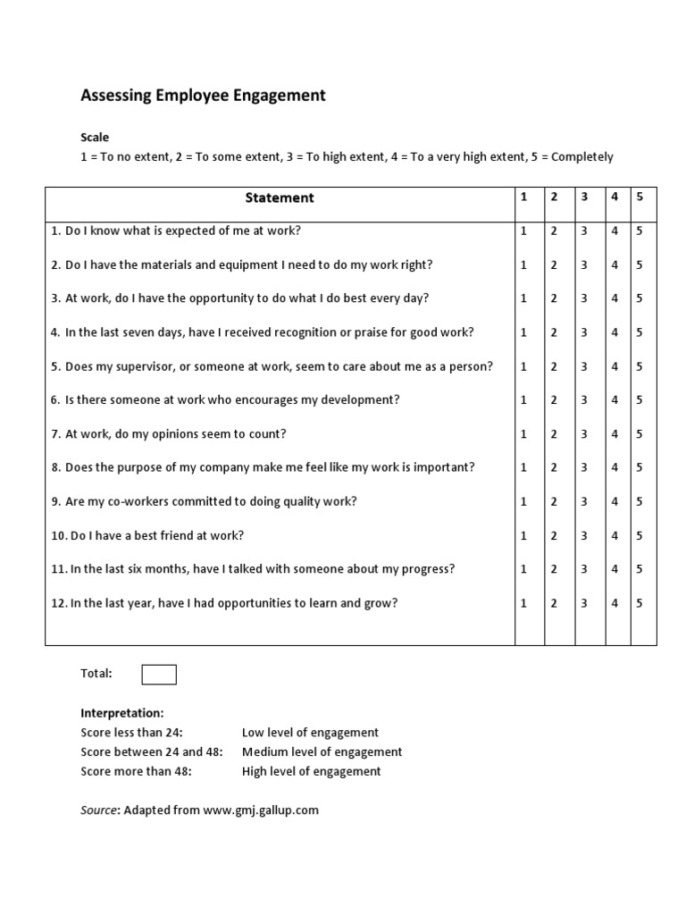 Employee Engagement Assessment Scale | PDF | Psychological Concepts ...