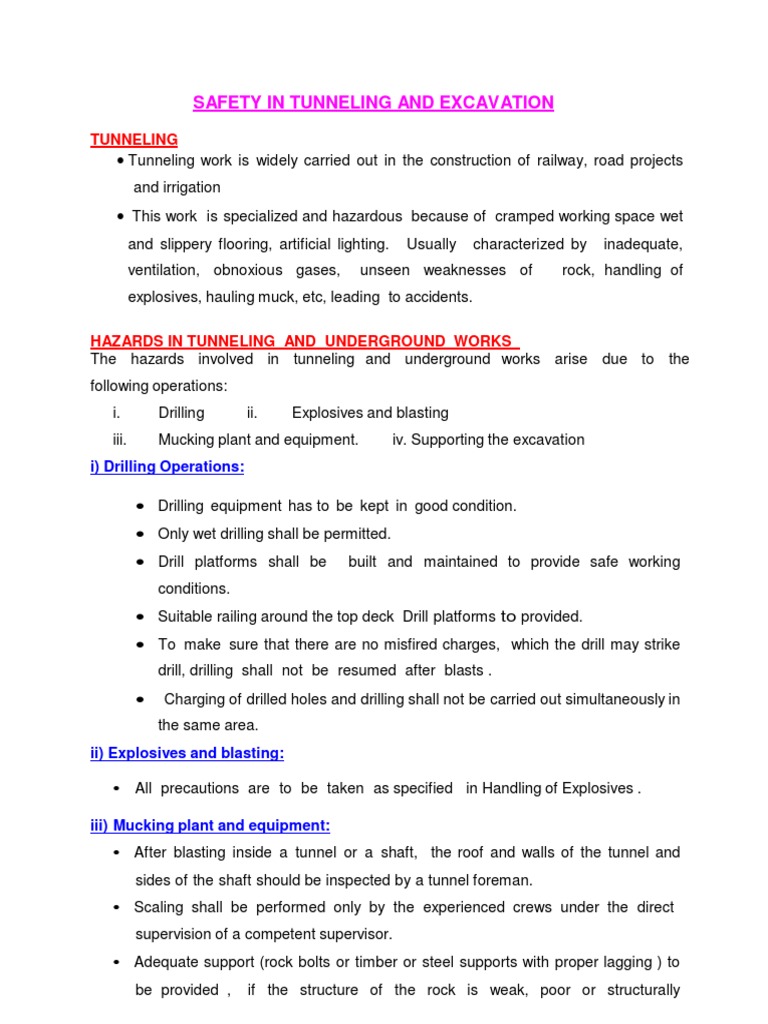 Tunnel and Excavation Safety Guidelines | PDF | Tunnel | Deep Foundation