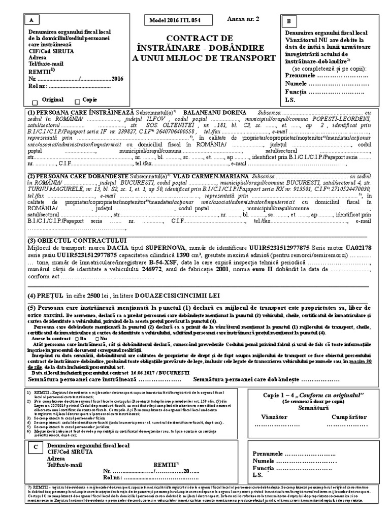 Contract de Vanzare-Cumparare Auto | PDF