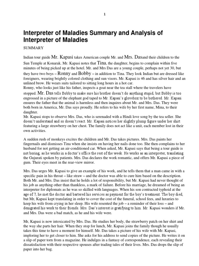 Interpreter of Maladies Summary and Analysis of Interpreter of Maladies ...