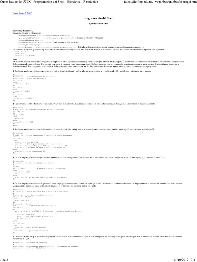 Curso Básico de UNIX - Programación Del Shell - Ejercicios - Resolución | PDF | Sistema de ...