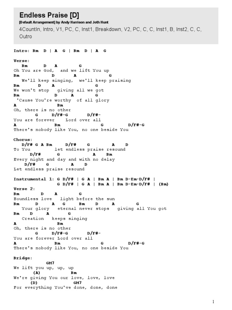 Endless Praise Chord Chart Key of D PDF | PDF