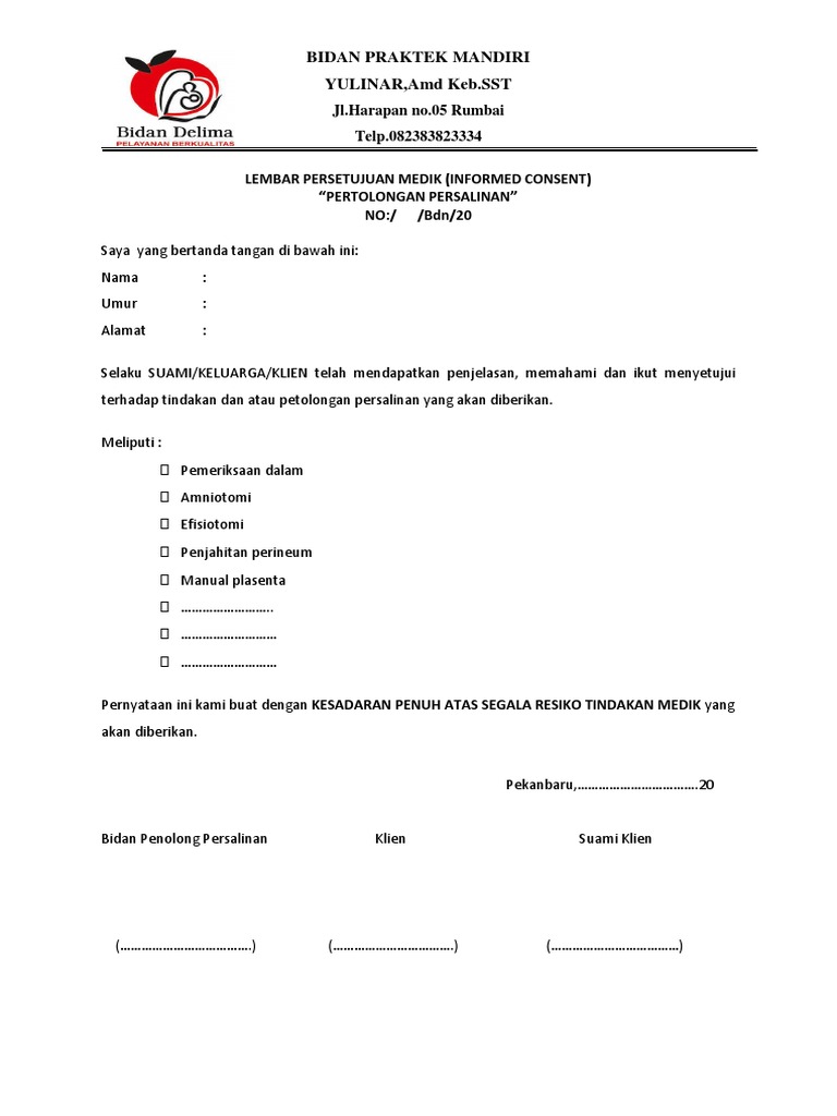 Lembar Persetujuan Medik Persalinan Bidan Yulinar | PDF
