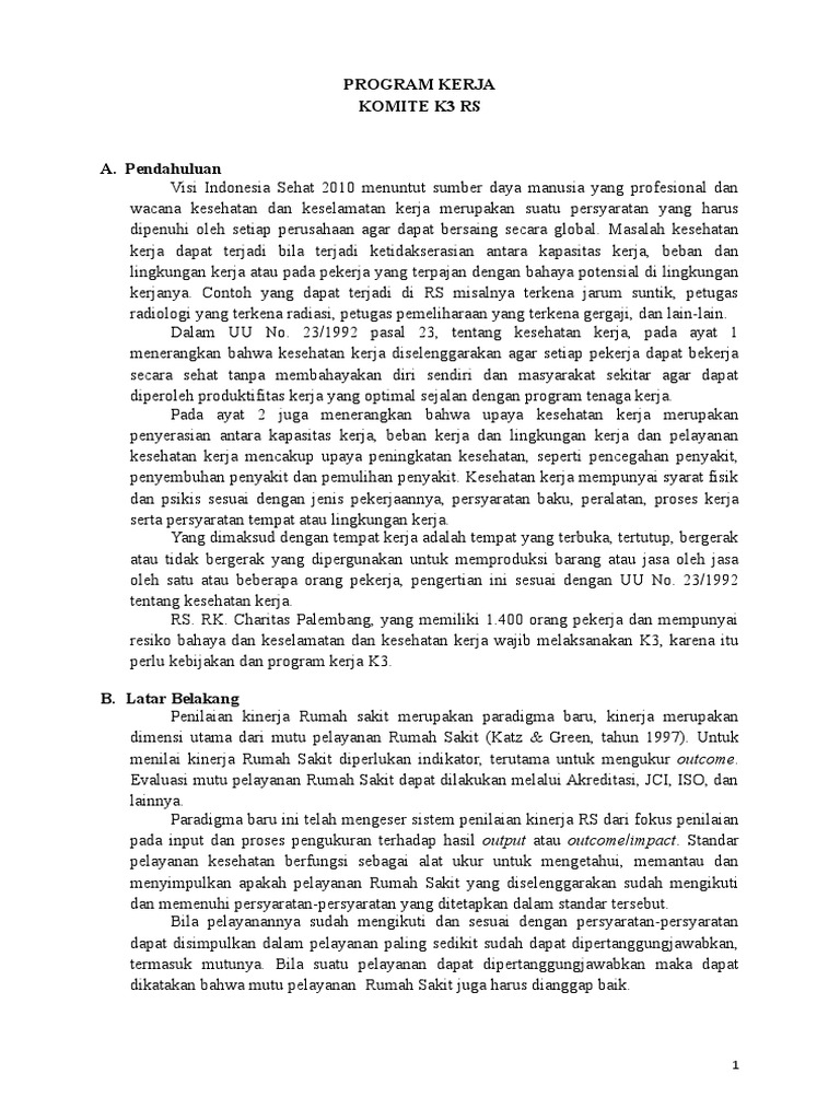 Program Kerja K3 Rumah Sakit | PDF
