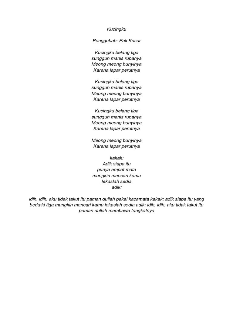 Lirik Kucingku | PDF