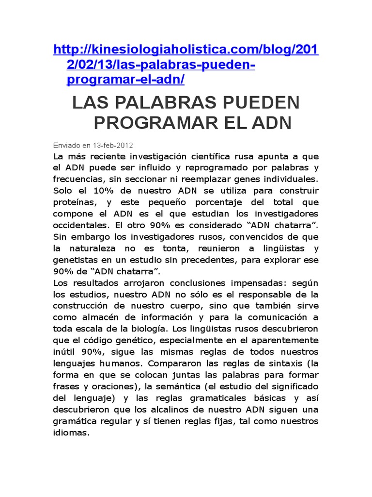 Palabras que Programan el ADN | PDF | Adn | Biología
