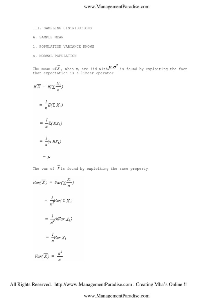 Iii. Sampling Distributions | PDF | Variance | Normal Distribution