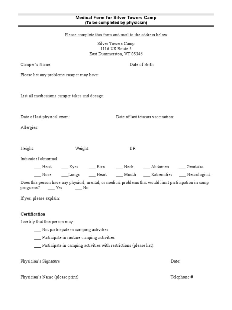 2008 Camp Medical Form | PDF