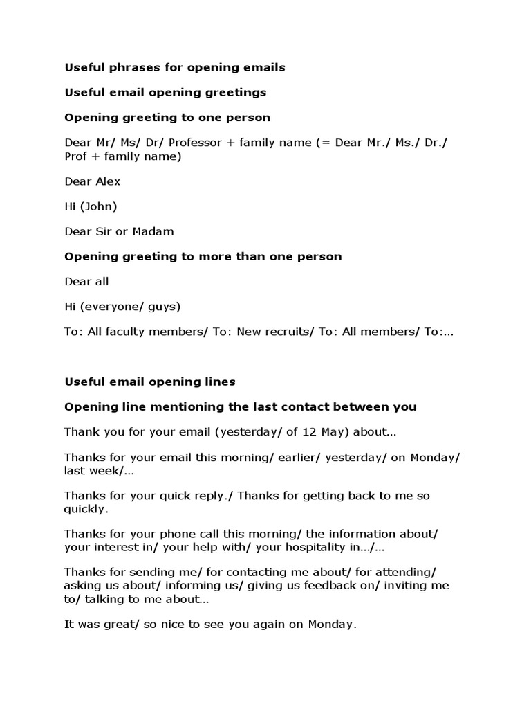 Useful Phrases For Opening Emails Useful Email Opening Greetings ...