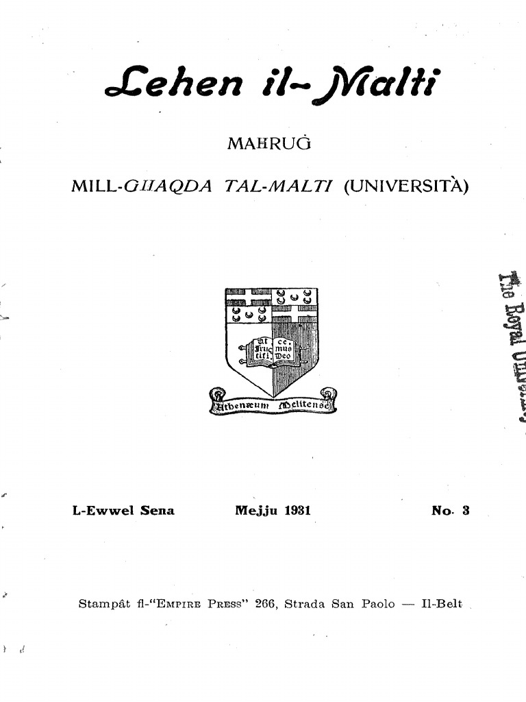 Lehen Il-Malti 1931 No.3 | PDF