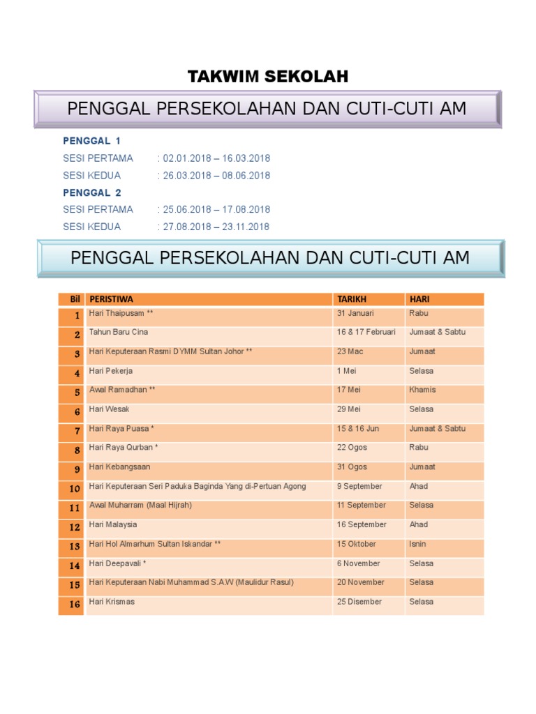 Takwim Sekolah | PDF