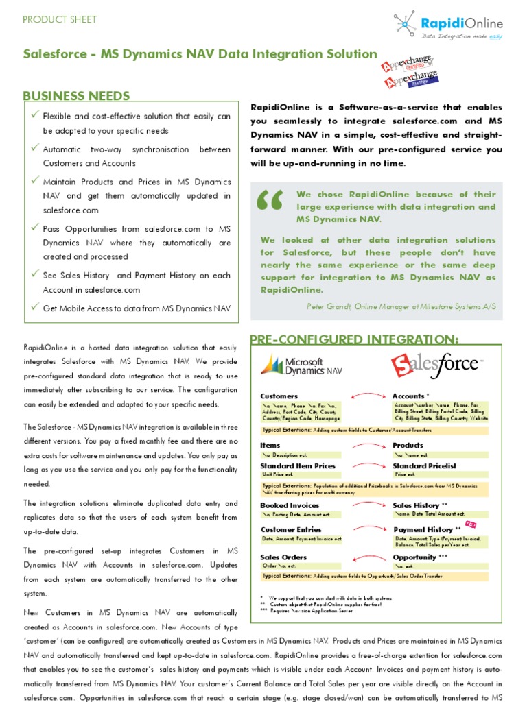 Integrating Salesforce - Com With MS Dynamics NAV (Navision) | Download Free PDF | Salesforce ...