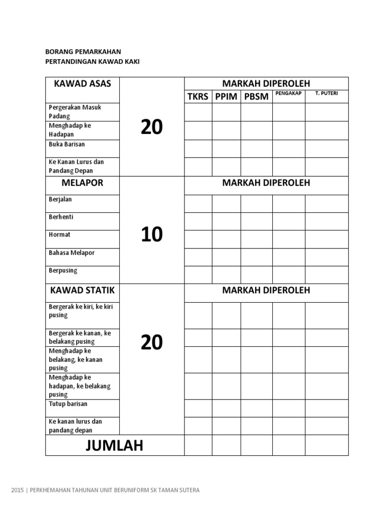 Borang Pemarkahan Kawad Kaki | PDF