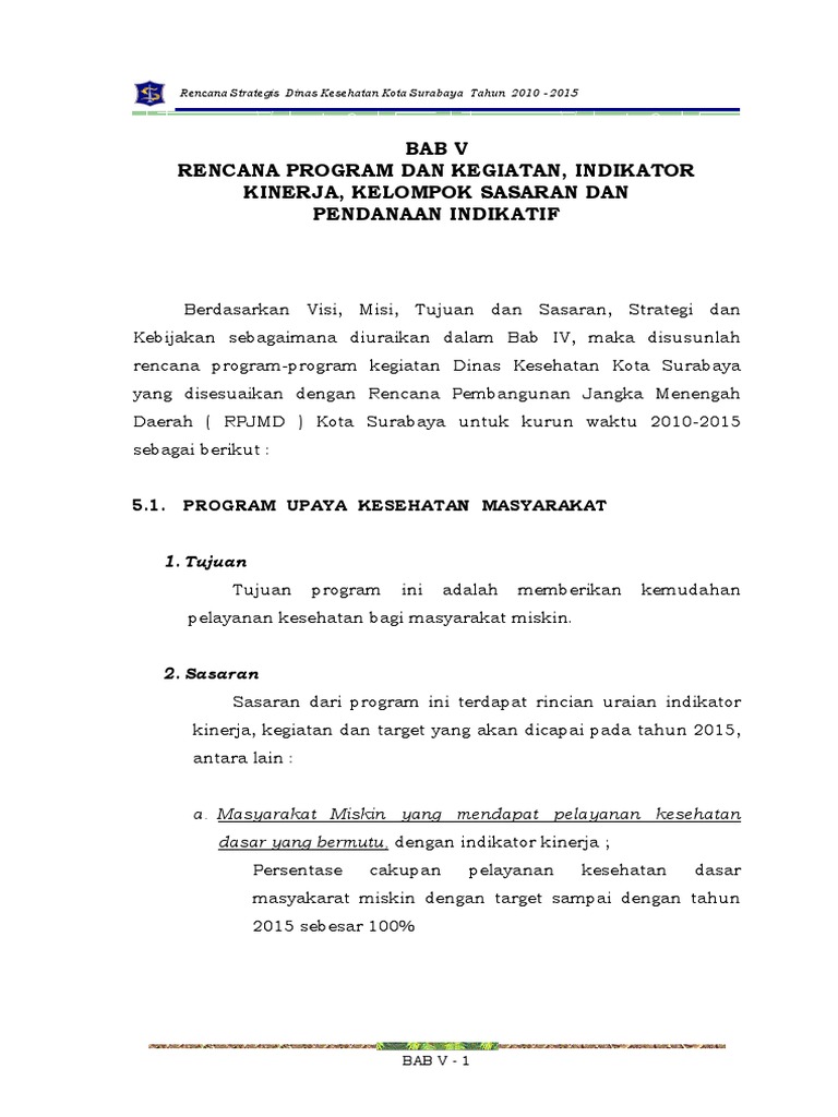 Rencana Program Dan Kegiatan, Indikator Kinerja, Kelompok Sasaran Dan ...