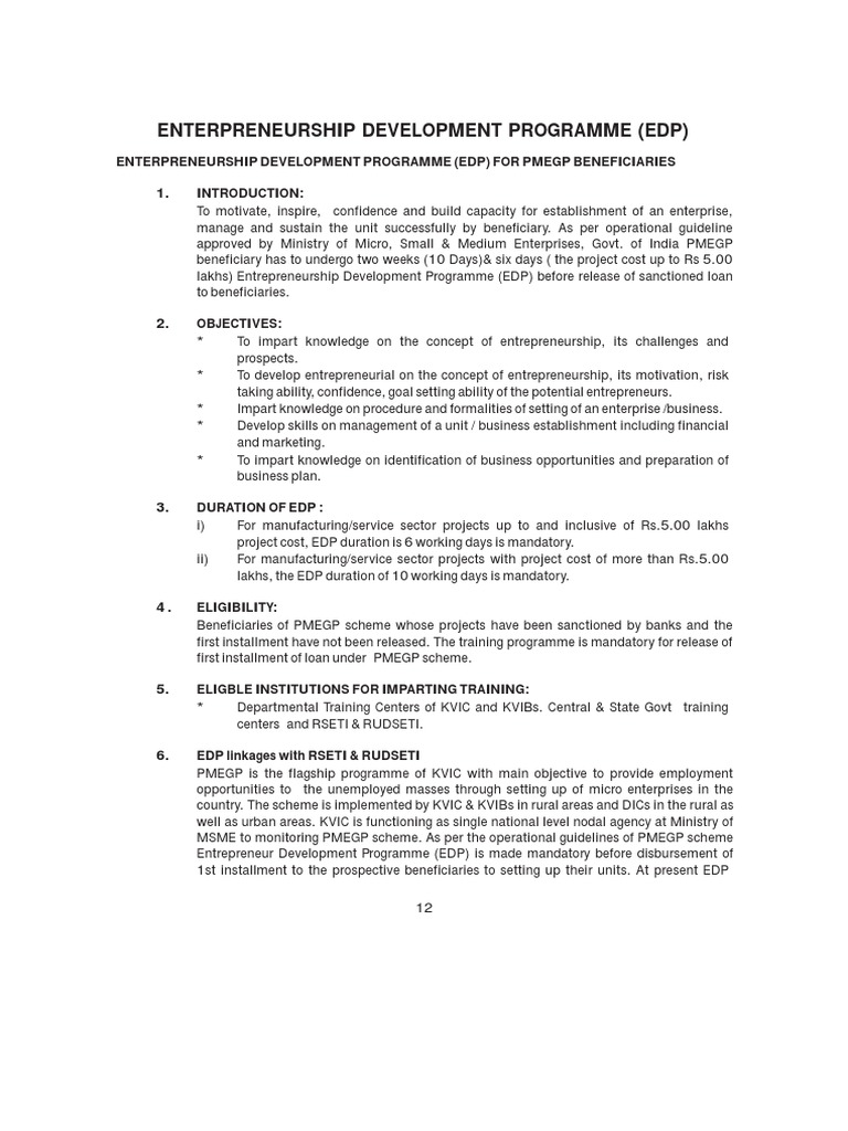 Enterpreneurship Development Programme (Edp) For Pmegp Beneficiaries 1 ...