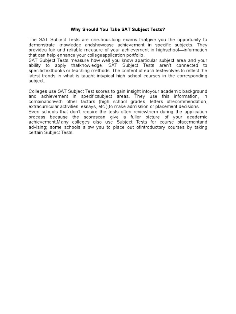Benefits of SAT Subject Tests | PDF | Career & Growth | Wellness