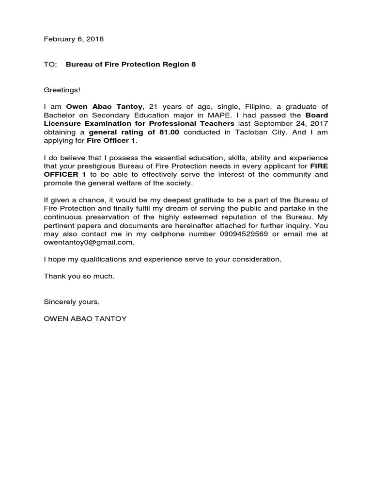 Application Letter For Fire | PDF