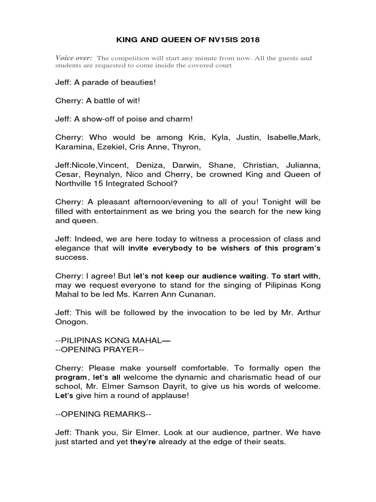 Pre Pageant Script | PDF | Leisure