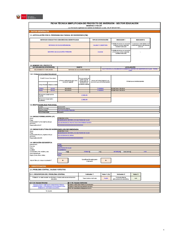 Ficha Tecnica Simplificada Educacion v1-EJEMPLO-FEPI PDF | PDF