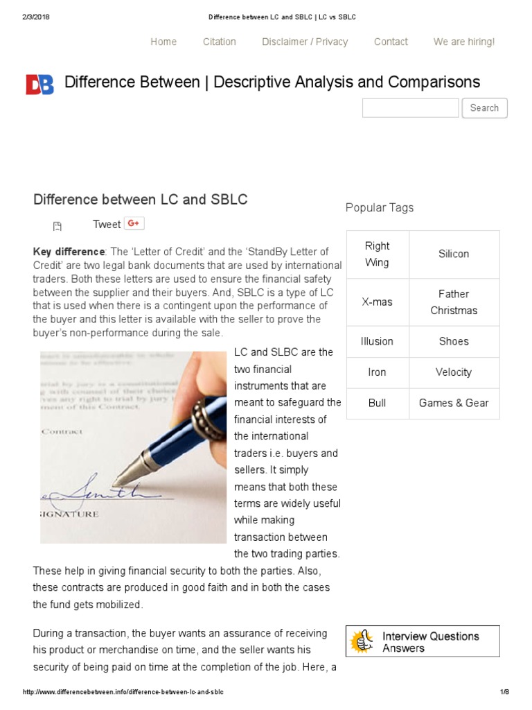Difference Between LC and SBLC _ LC vs SBLC | Letter Of Credit ...