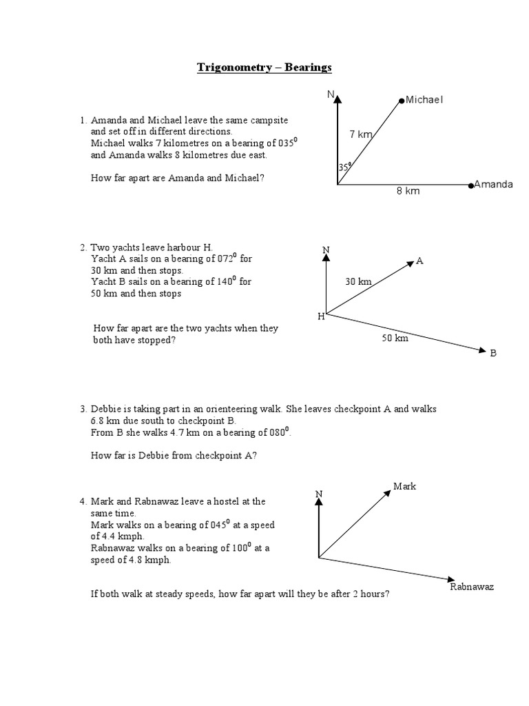 Bearings and Trigonometry Problems | PDF | Speed | Ships