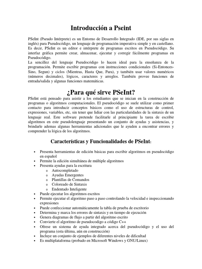 Introduccion A Pseint | PDF | Algoritmos | Programación de computadoras