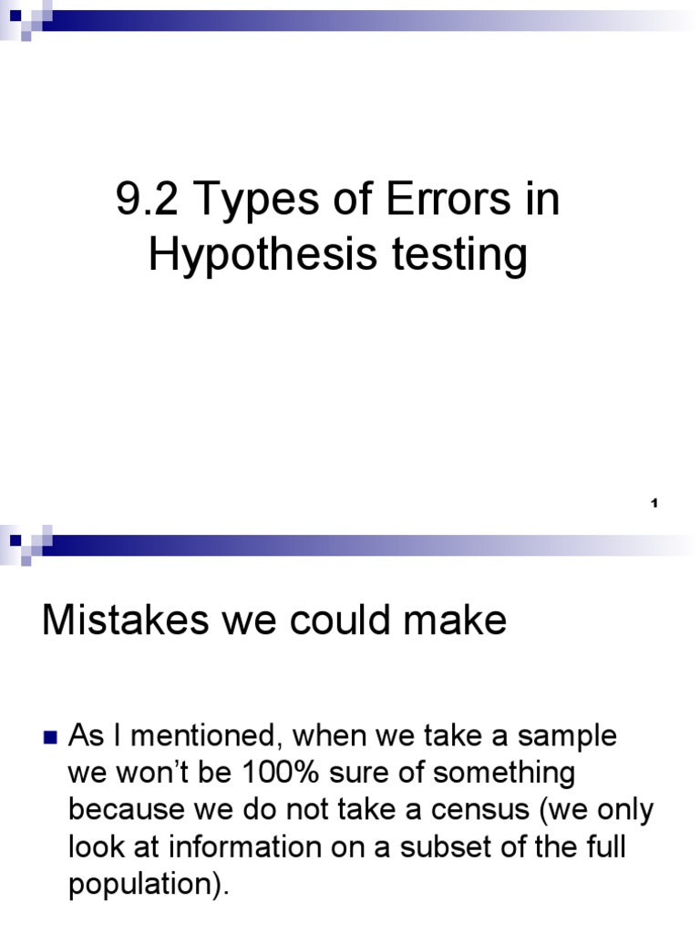 9.2 Types of Errors in Hypothesis Testing | PDF | Type I And Type Ii ...