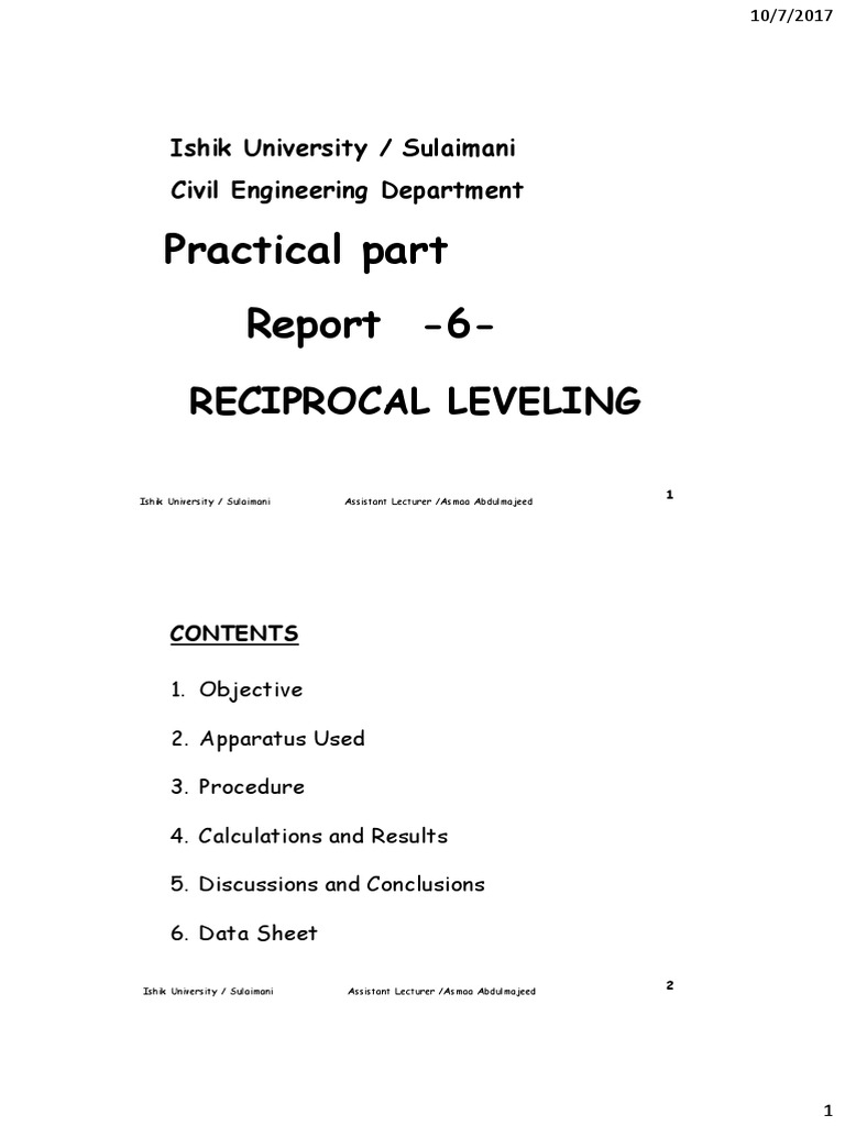 Practical 6 RECIPROCAL LEVELING PDF | PDF | Scientific Observation ...