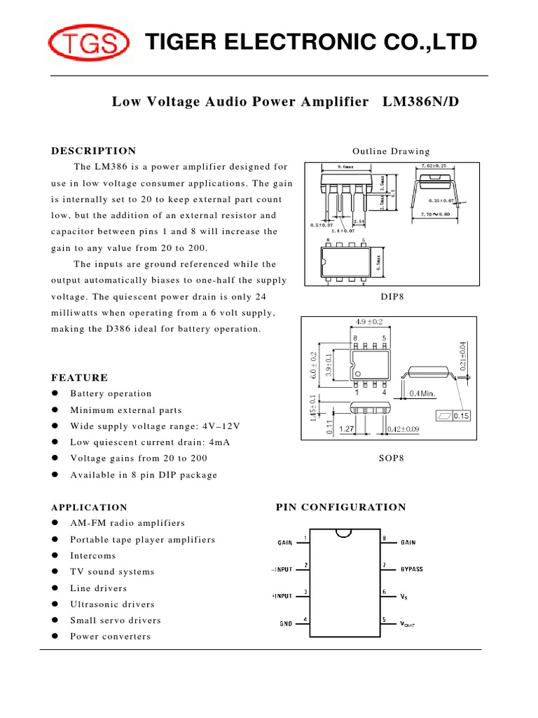 LM386 Datasheet | PDF | Amplifier | Series And Parallel Circuits