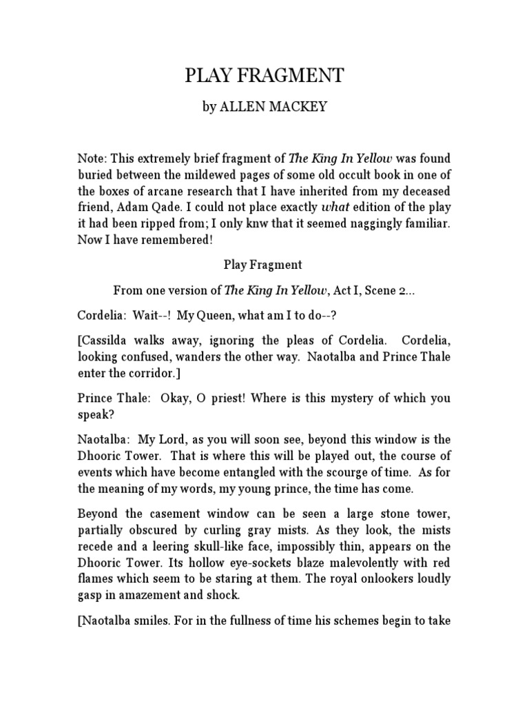 The King in Yellow - Play Fragment by Allen Mackey | PDF