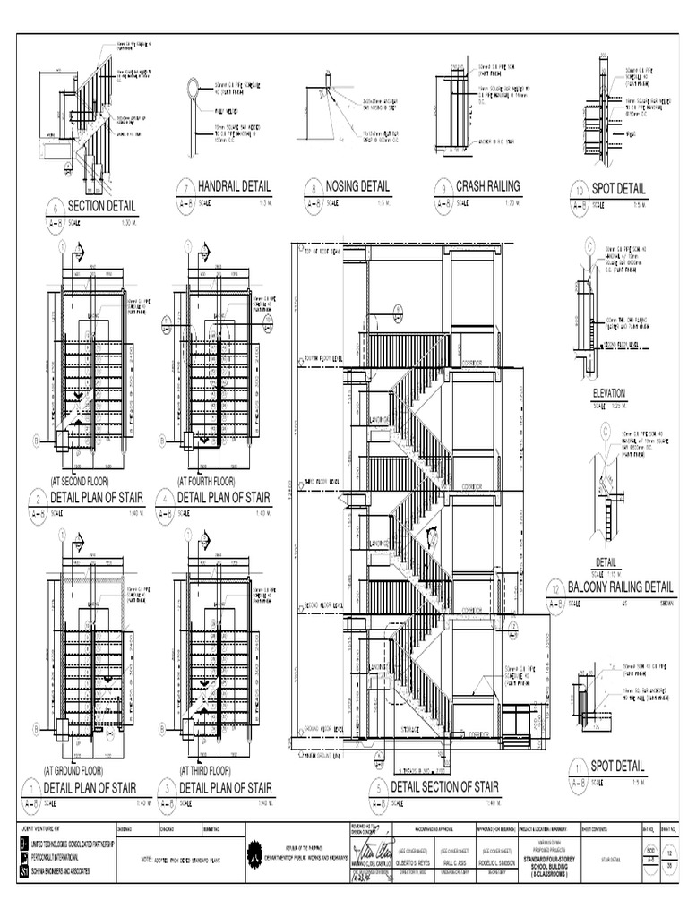 Section Detail Handrail Detail Nosing Detail Crash Railing Spot Detail ...