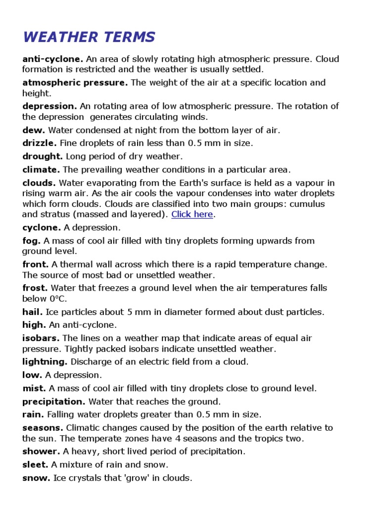 Weather Terms: Click Here | PDF | Cloud | Atmosphere Of Earth