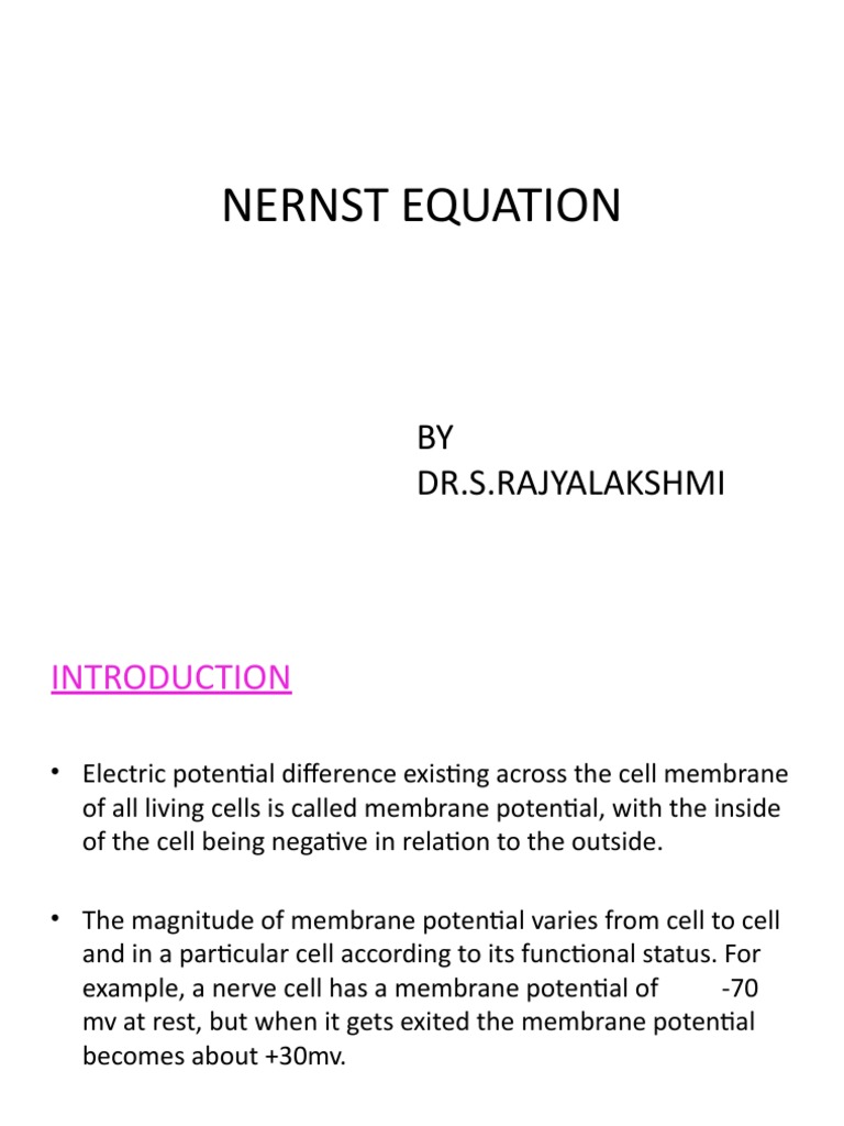 NERNST EQUATION EXPLAINED | PDF | Membrane Potential | Physiology