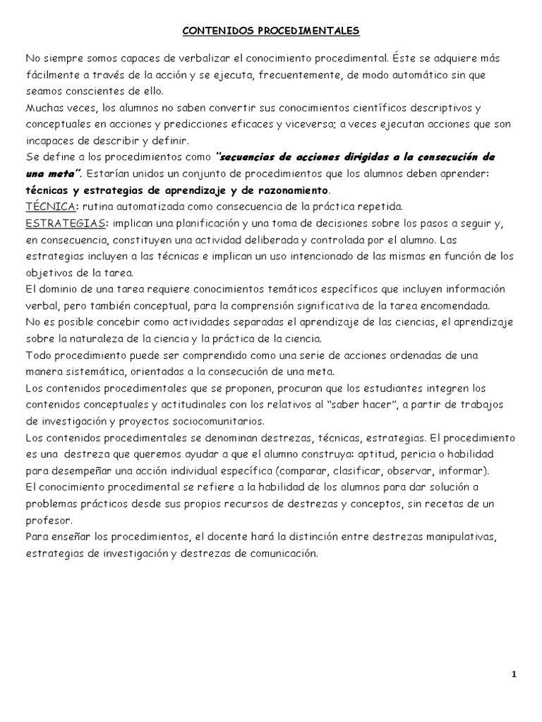Contenidos Procedimentales en Educación | PDF | Aprendizaje | Science