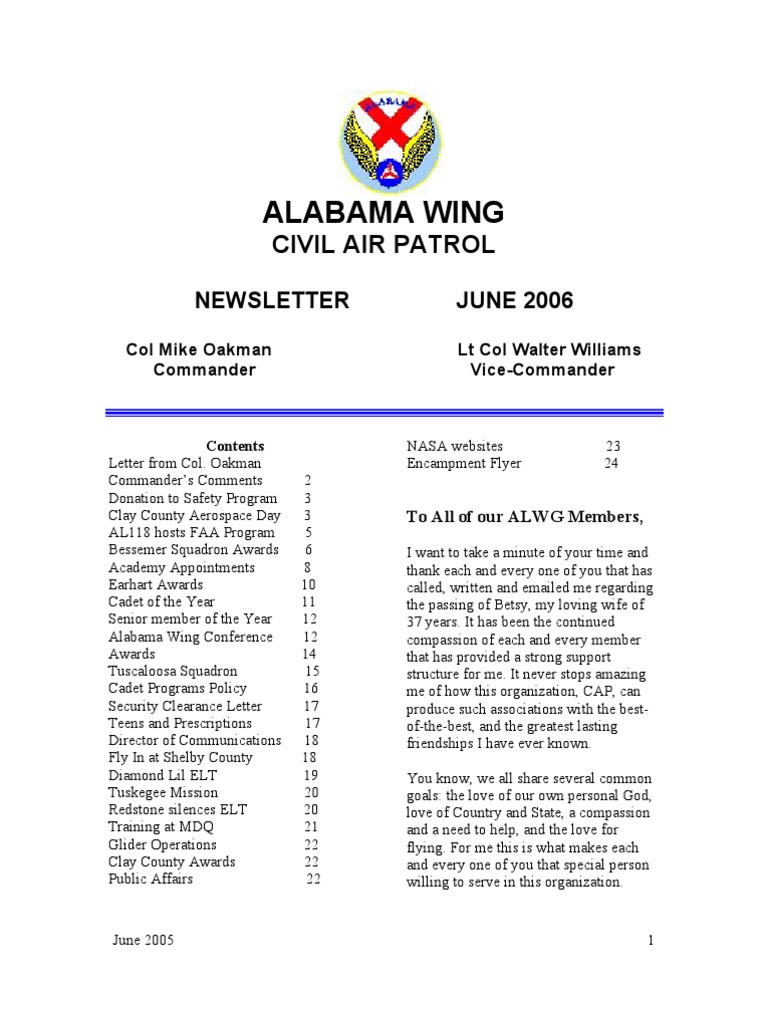 Alabama Wing - Jun 2006 | PDF | Civil Air Patrol | United States ...