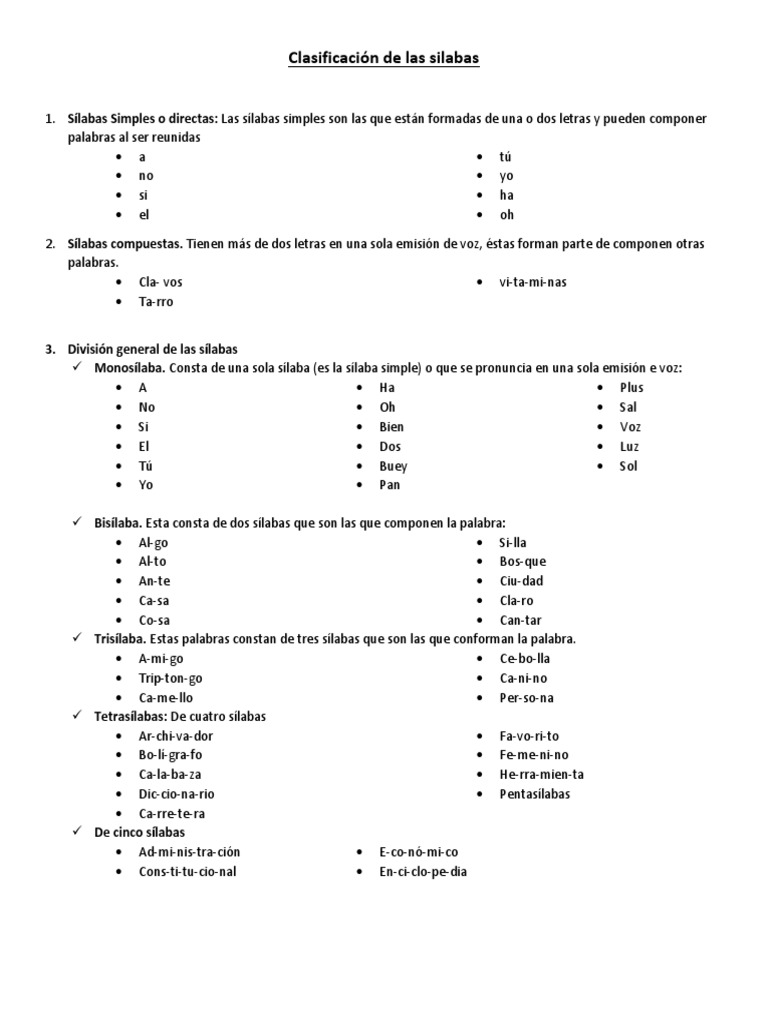 Clasificación de las sílabas en español | PDF | Lingüística | Semiótica