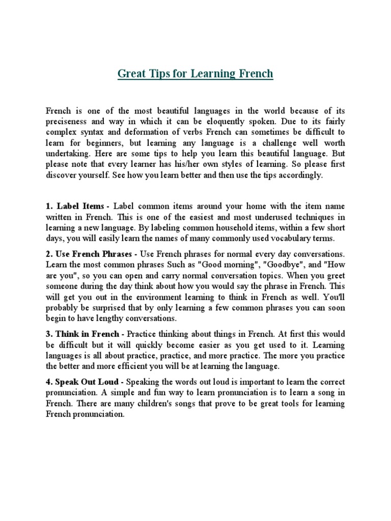 Tips For Learning French | PDF | French Language | Phrase