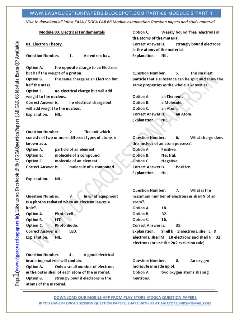 EASA Part-66 Exam Questions of Module 03 Electric - Part I | PDF ...